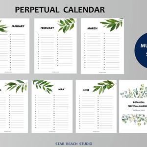 Perpetual Calendar Printable, Birthday - Anniversary - Annual Botanical ...