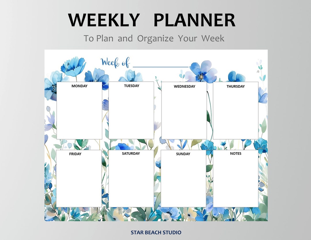 Weekly Planner Printable, Floral Undated Week at a Glance Planner ...