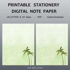 Palm Trees Printable Stationery, Summer Beach Theme Lined & Unlined ...