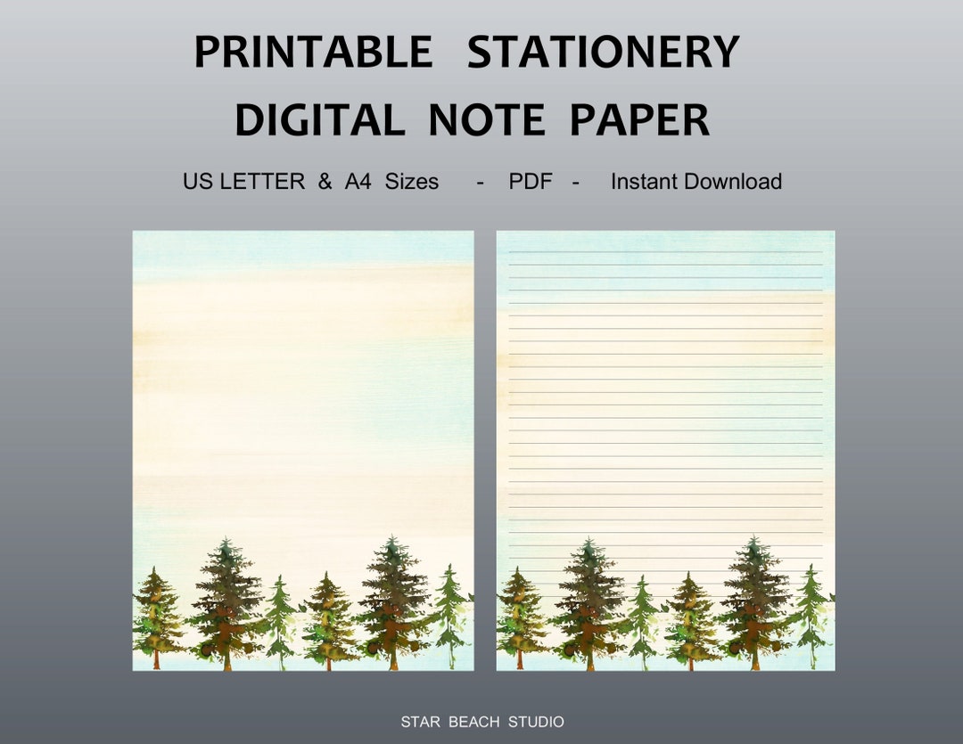 Pine Trees Nature Landscape Stationery, Christmas Holiday Lined ...