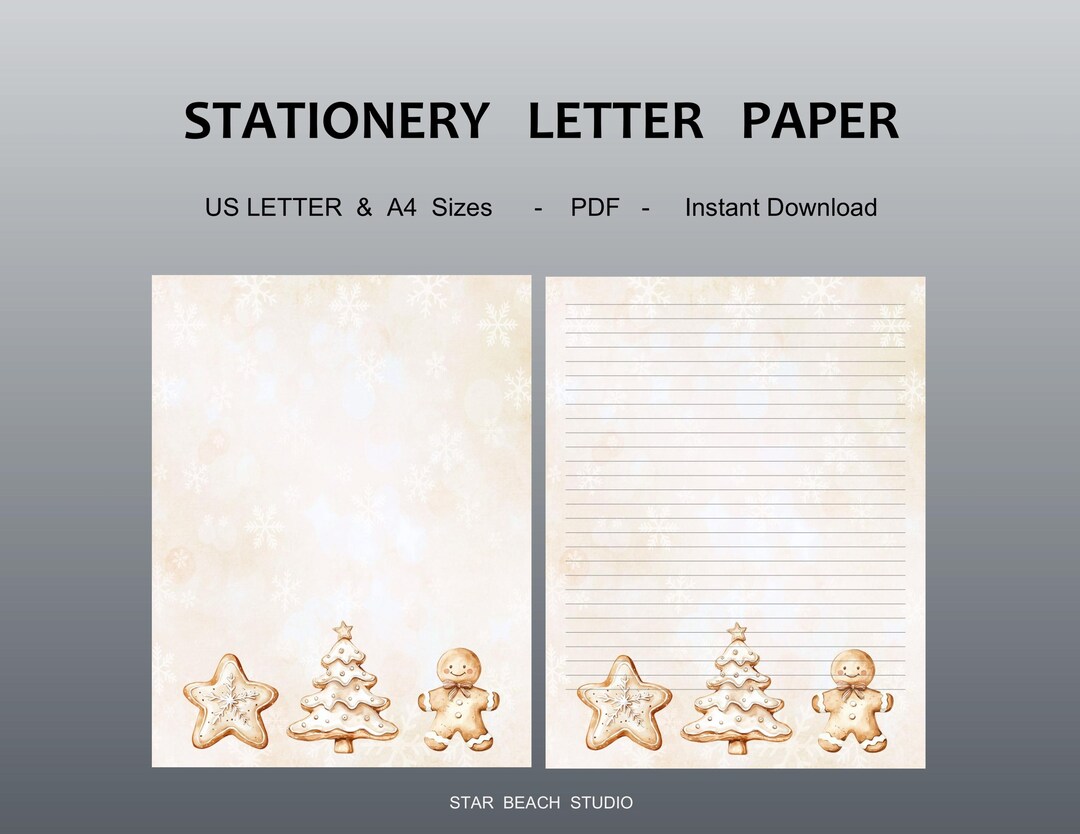 Christmas Cookies Stationery Printable Paper, Festive Winter Holiday ...