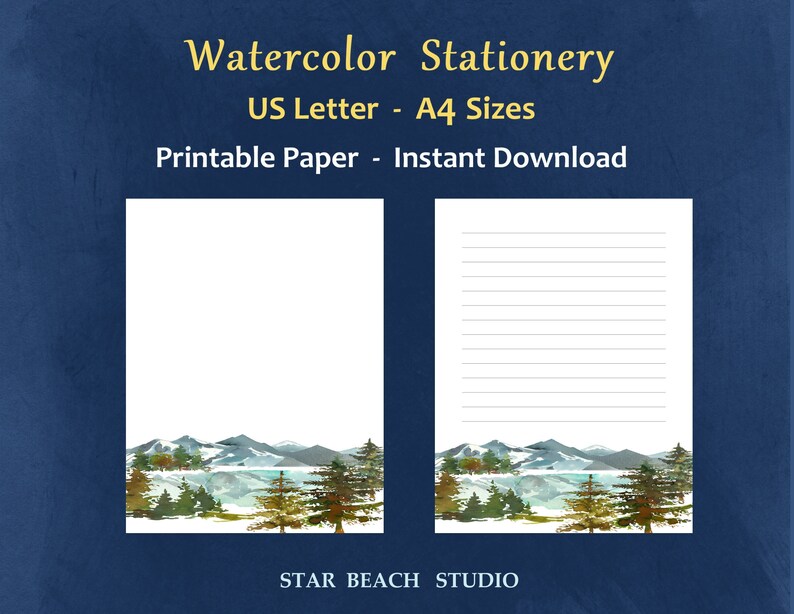 Mountain Landscape Printable Stationery Paper Forest Trees - Etsy