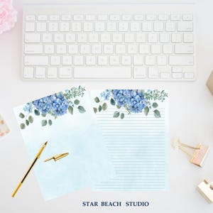 Blue Hydrangeas With Eucalyptus Leaves Stationery Printable Paper ...