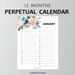 Perpetual Calendar Printable, Floral Calendar for Birthday Anniversary ...