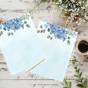 Blue Hydrangeas With Eucalyptus Leaves Stationery Printable Paper ...