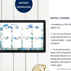 Weekly Planner Printable, Floral Undated Week at a Glance Planner ...