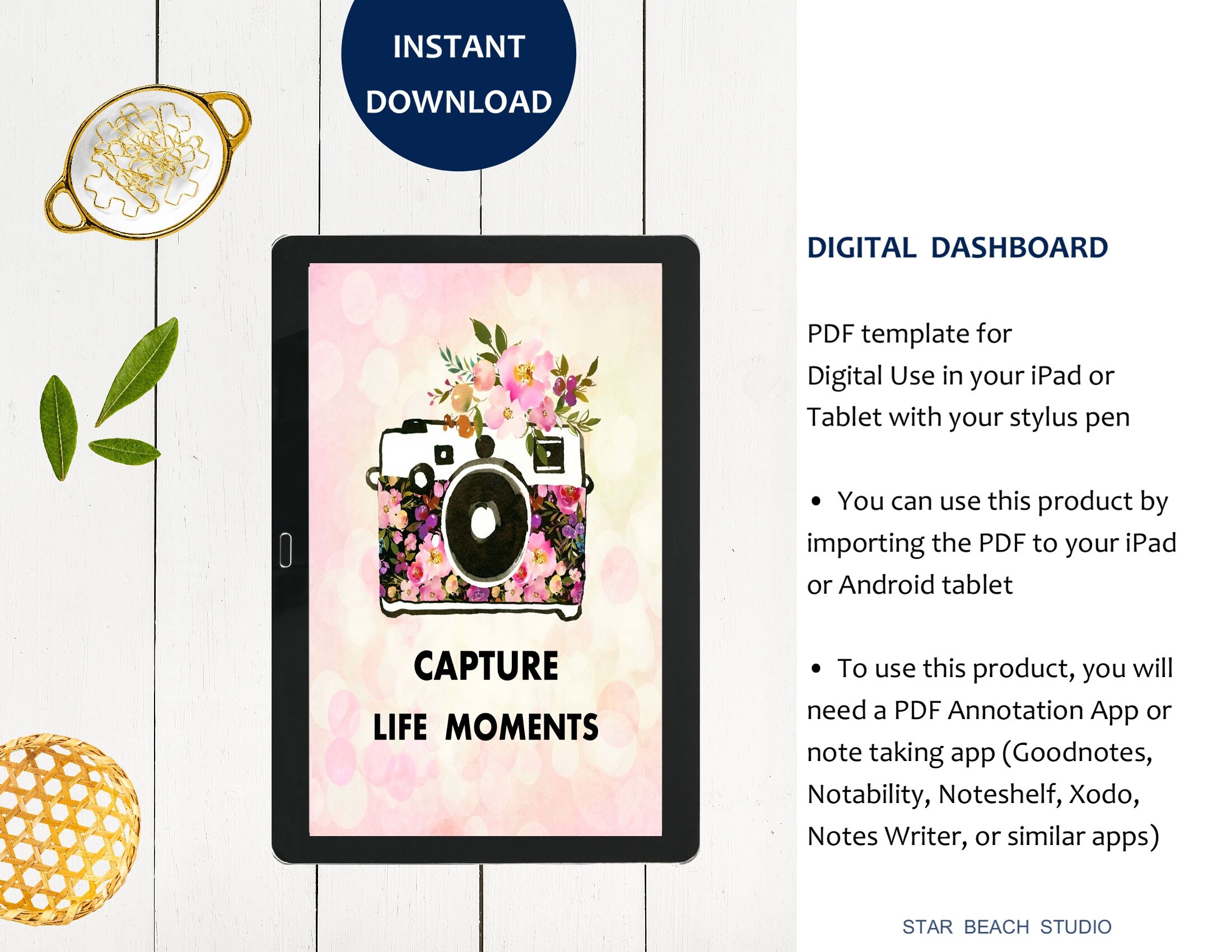 Camera Planner Dashboard Printable, Pink Floral Planner Insert, US ...