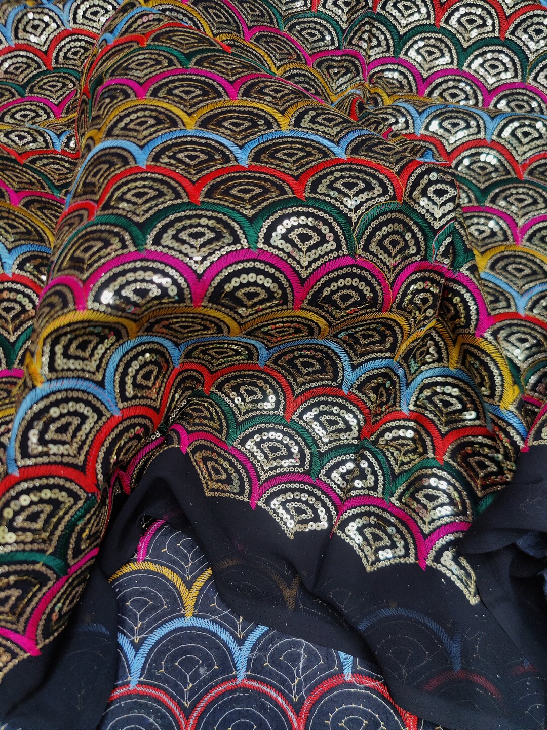 Embroidered Georgette Fabric by the Yard Sewing DIY Crafting Wedding ...