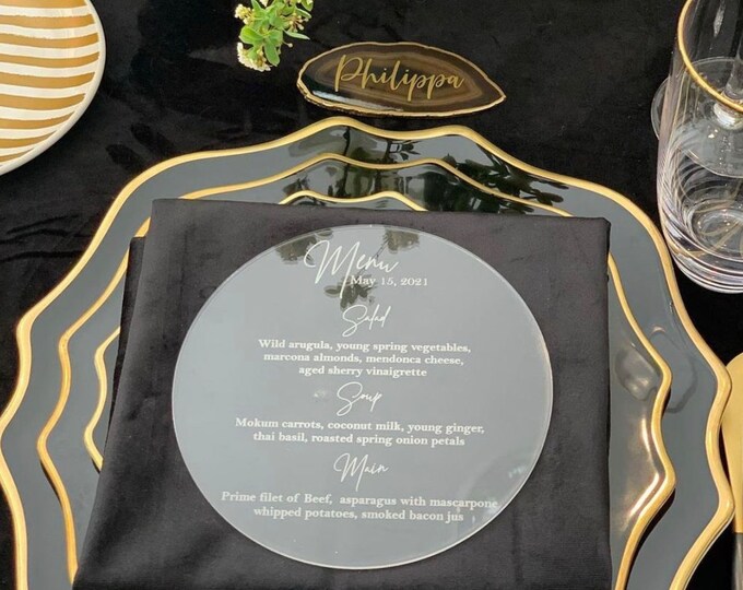Custom Menu Elegant Circle Round Acrylic Wedding Menu Cards | Etsy