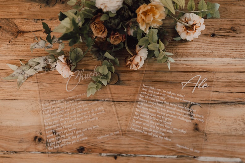 Custom Vow Sheets - Your Names. Engraved Wedding Ceremony Vows. Set of ...