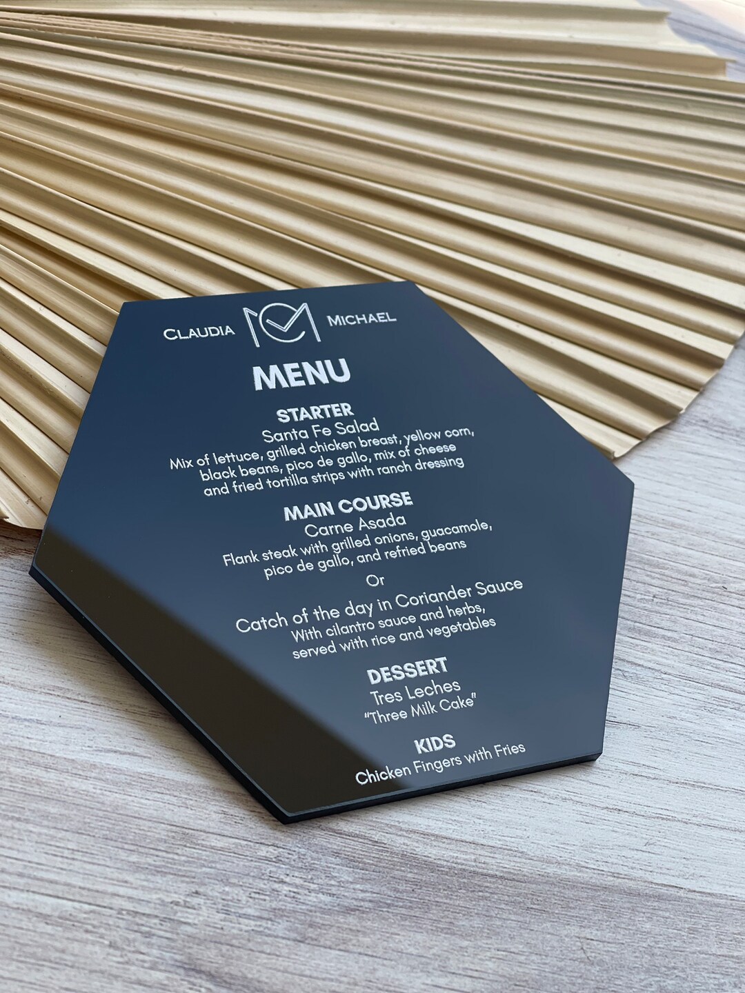 Personalized UV Printed Acrylic Menu | Hexagon, Wedding & Events ...