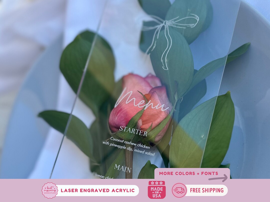 Personalized Bow Acrylic Dinner Menus With Stands Custom, Wedding and ...