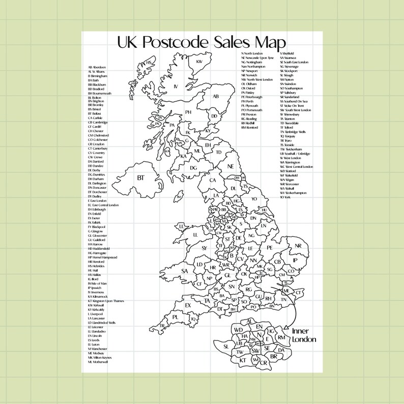 UK Postcode Sales Map Sales Tracker Colouring Page Business - Etsy