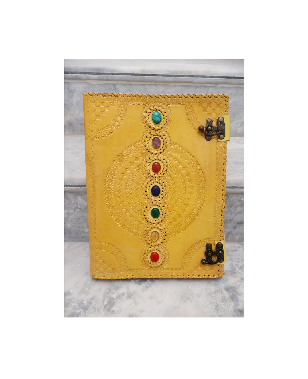 Handmade Large Leather Journal Seven Stone Journal Travel Sketchbook ...