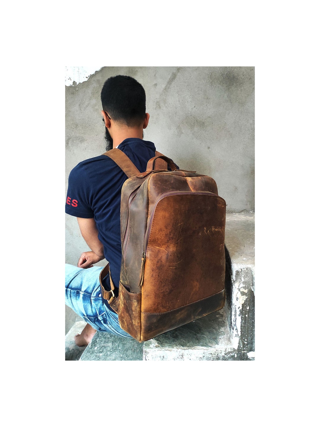 Buffalo Leather Backpack School College Laptop Backpack Hiking Rucksack ...