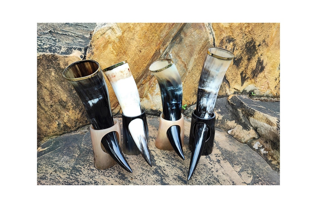 PACK OF 4 Viking Drinking Horn Tankards Original Buffalo Ale Mead Beer ...