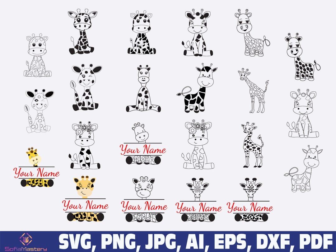 Jirafa SVG, Linda jirafa bebé SVG, jirafa svg paquete, animales bebé ...