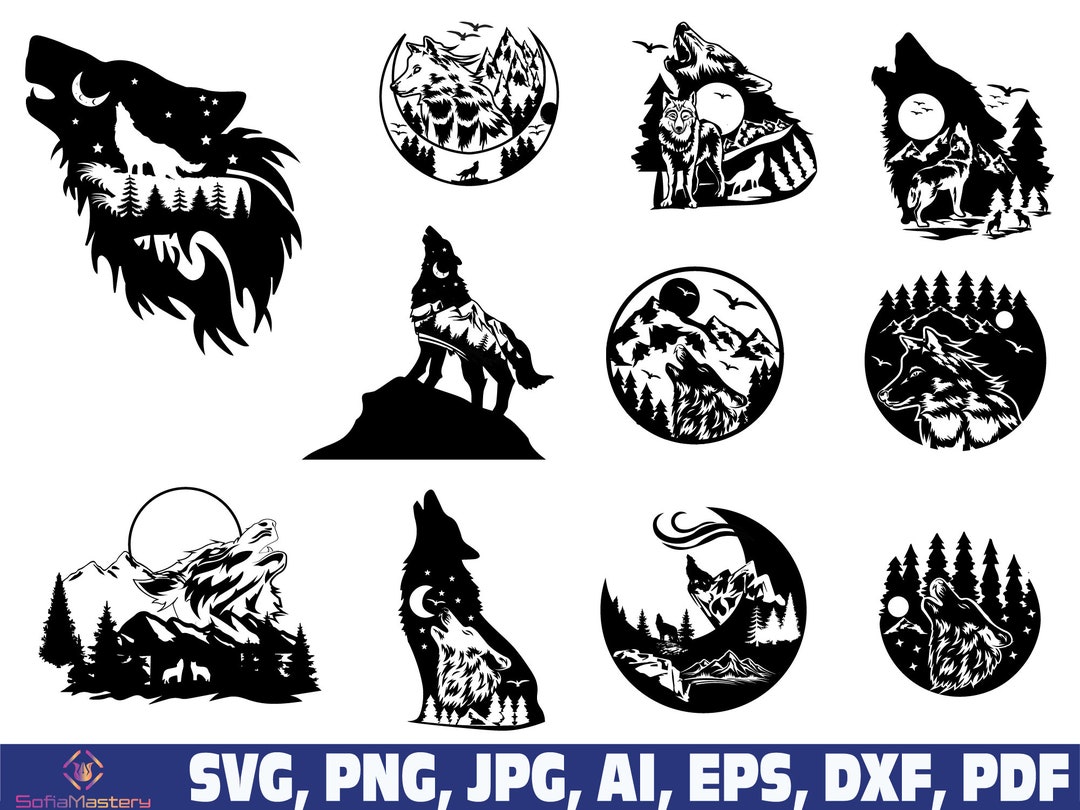 Loup svg loup hurlant svg montagne svg loup clipart loup - Etsy France