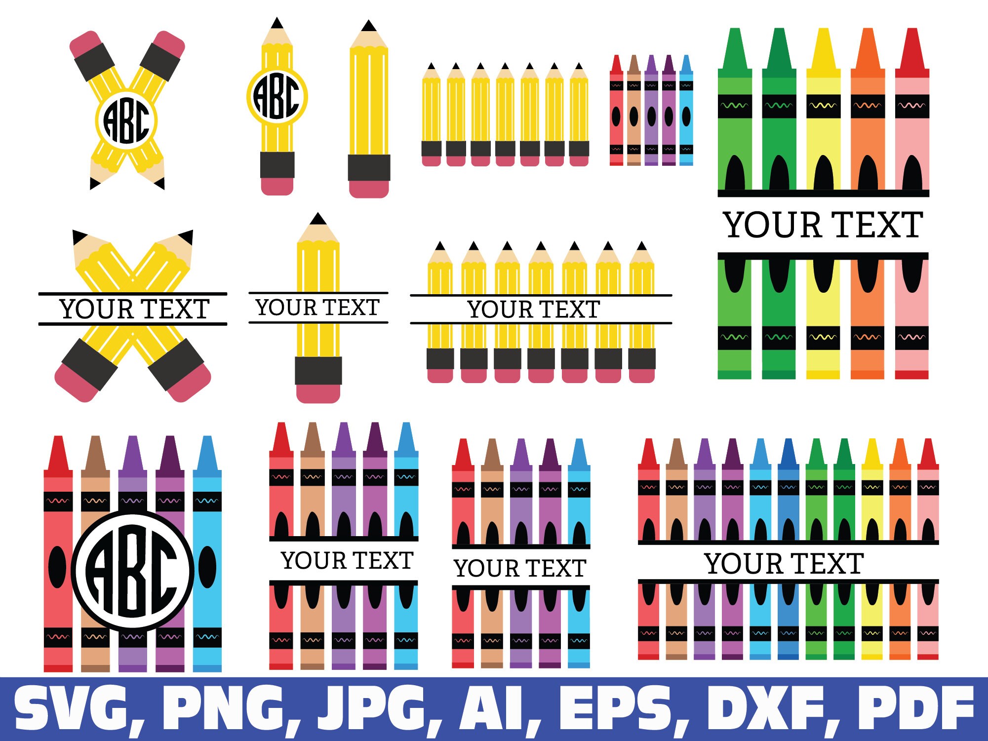 Crayon Split Monogram Svg Crayon Svg Teacher Svg School - Etsy Canada