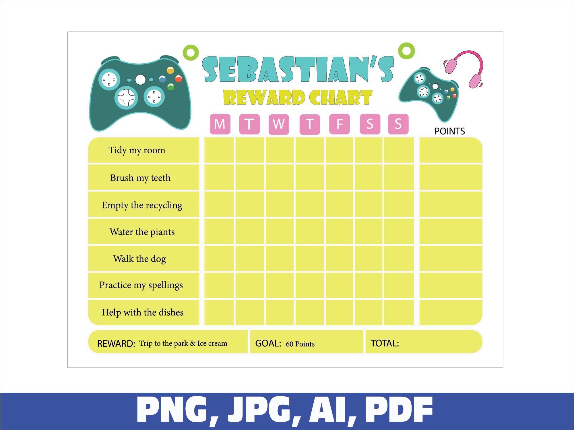 Video Game Reward Chart Video Game Kids Chore Chart PDF Kids - Etsy