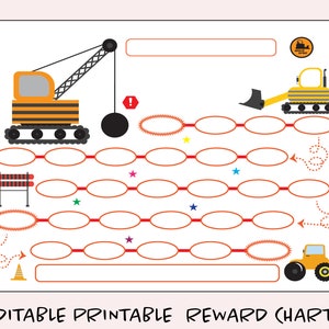 Editable Construction Reward Chart, Printable Reward Chart, Chore Chart ...
