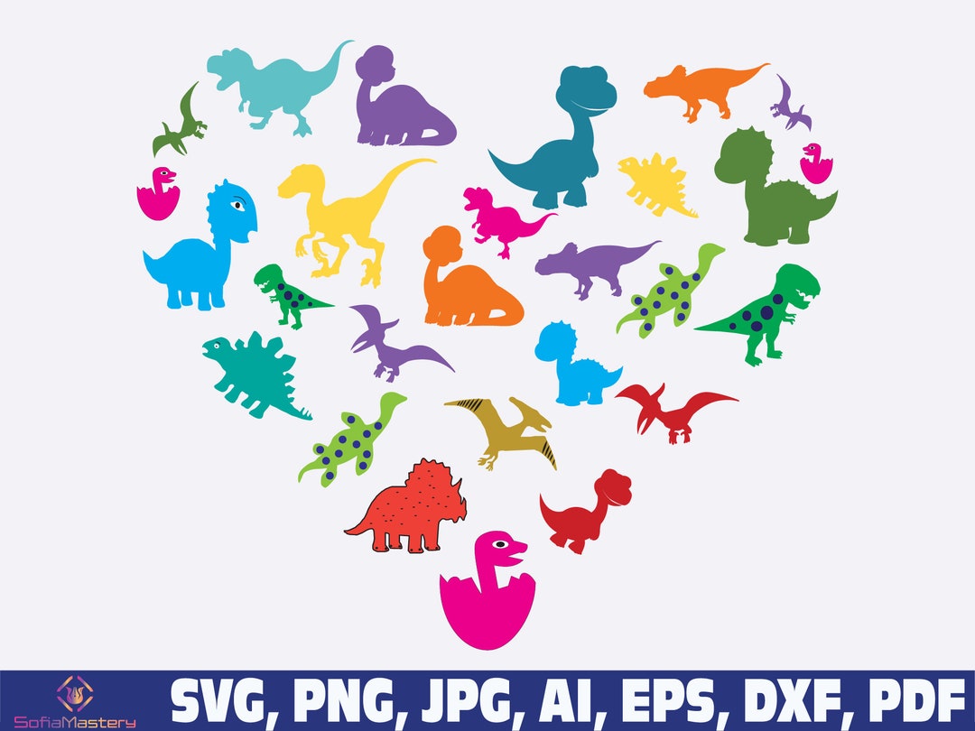 Heart Baby Dinosaur Svg Bundle Dinosaur T-rex Svg Dinosaur - Etsy