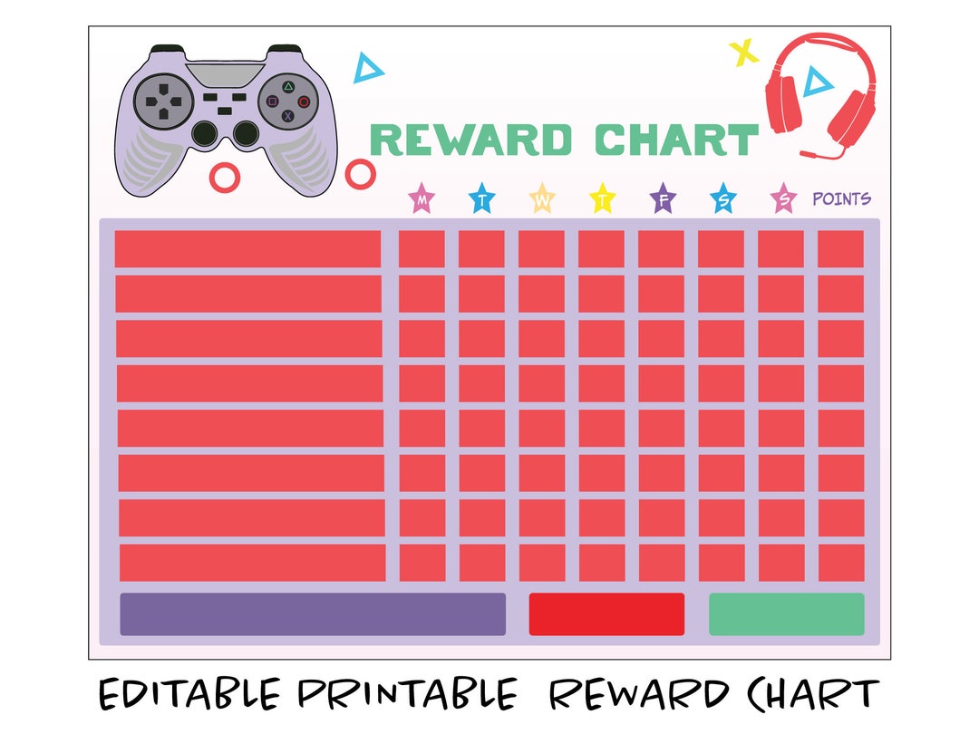 Editable Video Games Reward Chart Printable Reward Chart - Etsy