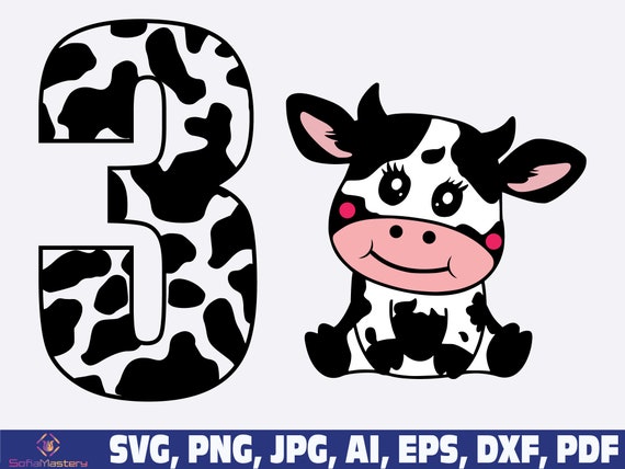 Cow Number Birthday Svg 3rd Birthday Cow Svg Third Birthday - Etsy Hong ...