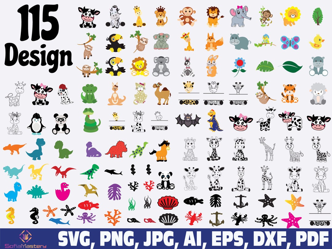 Cute Animals Svg, Baby Animals Svg, Baby Dinosaur Svg, Safari Animals ...