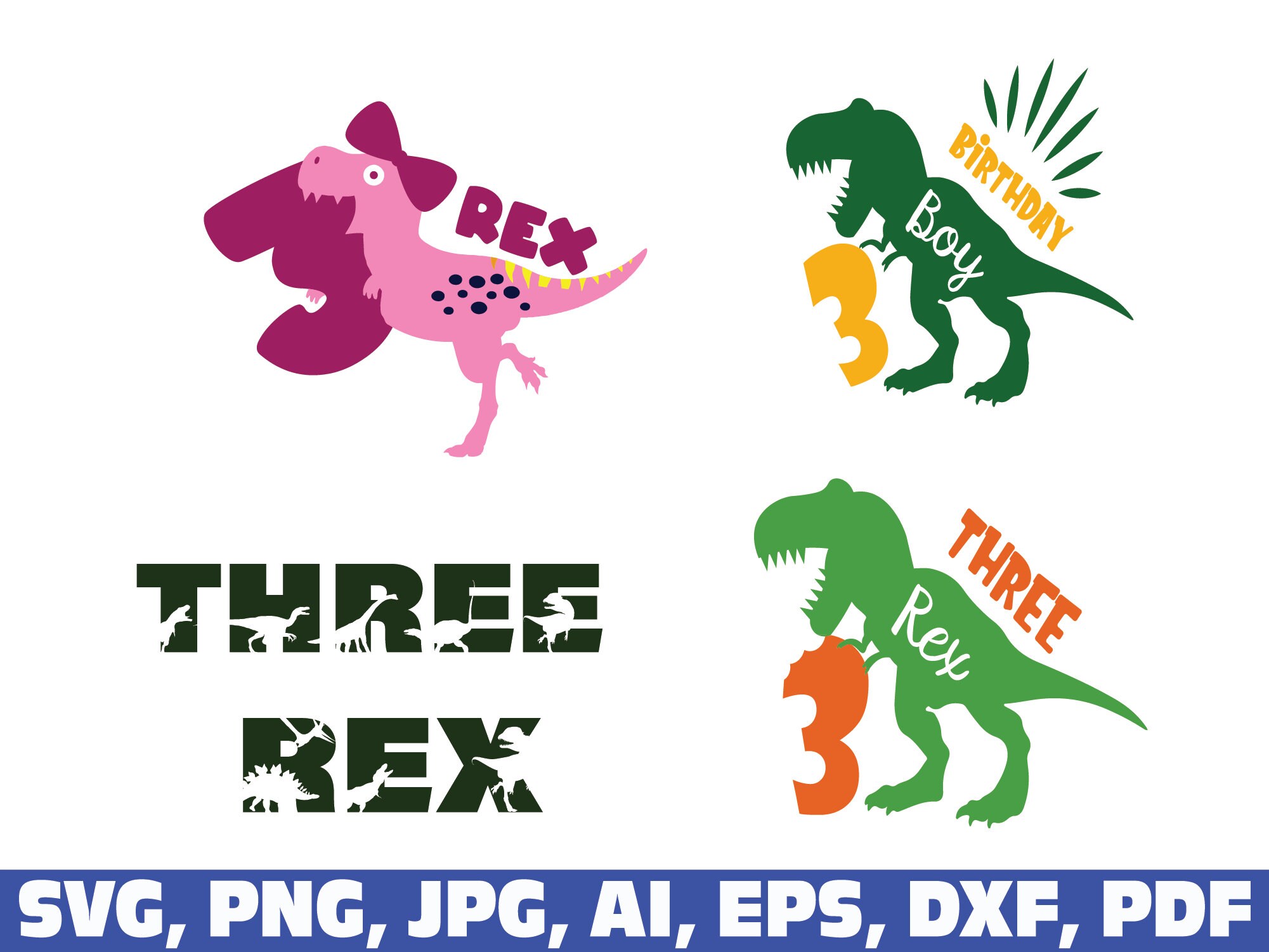 3rd Birthday Dinosaur Svg Three Rex Svg 3rd Birthday Svg 3 - Etsy