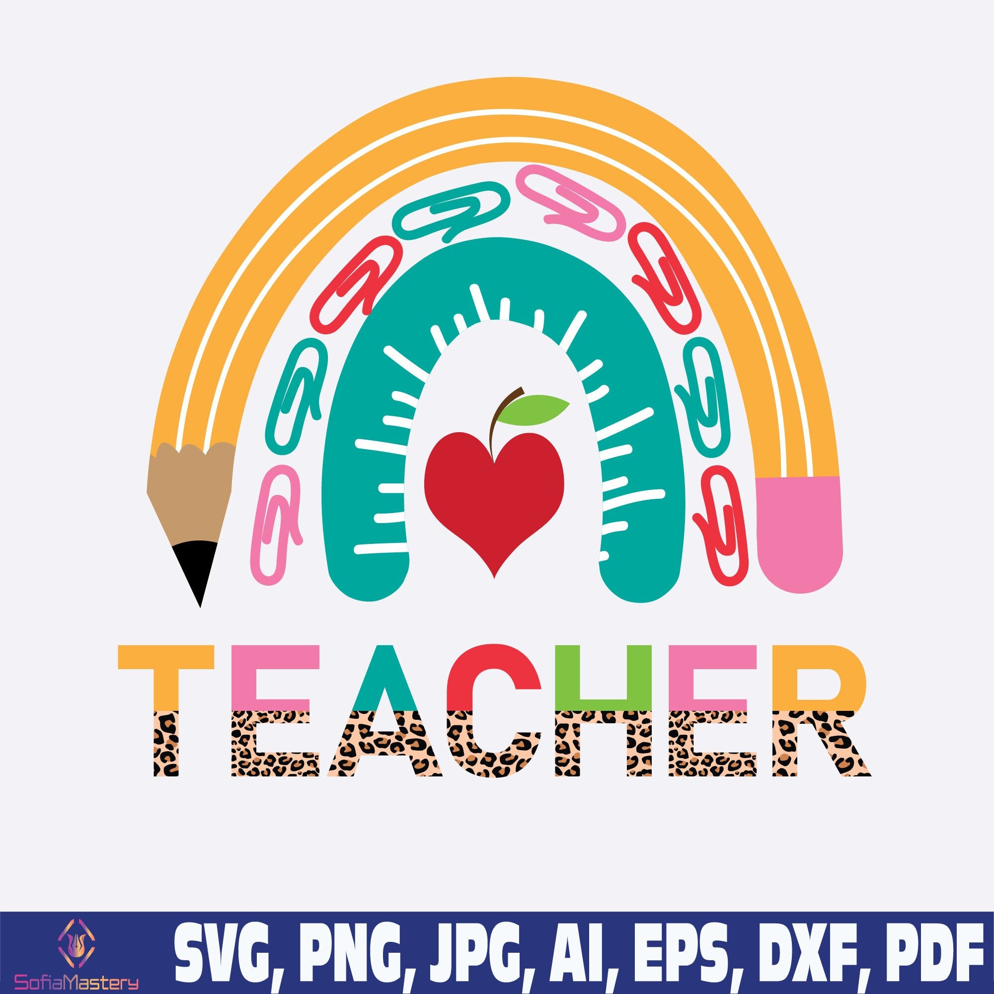 Teacher Rainbow Png SVG Teacher Png Svg Half Leopard - Etsy Australia