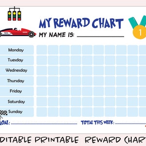 Editable Race Car Games Reward Chart, Printable Reward Chart, Chore ...