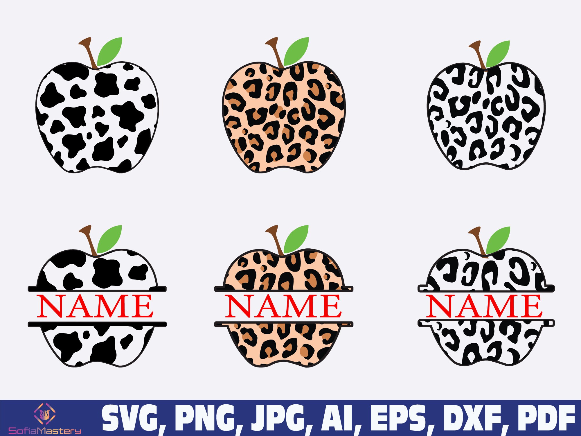 Apple Split Monogram Svg Apple Svg Teacher Svg School Svg | Etsy