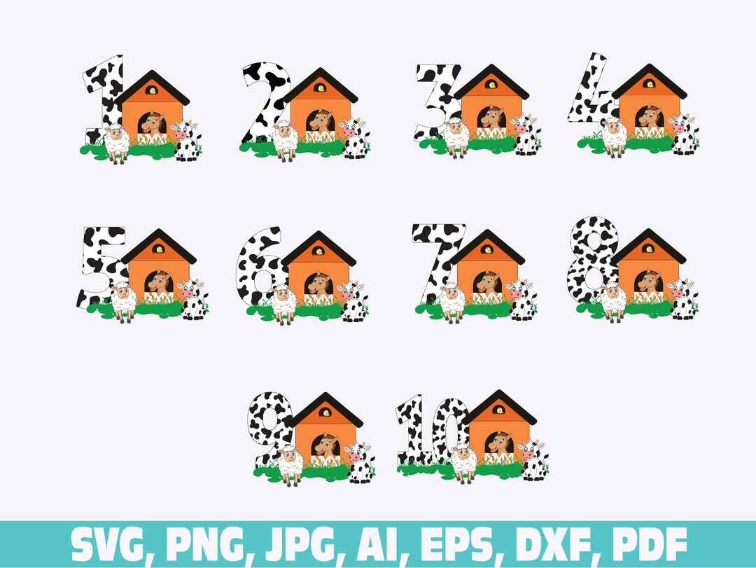 Farm Animal Cow Horse Sheep Number Birthday Svg, Animal Number Birthday ...
