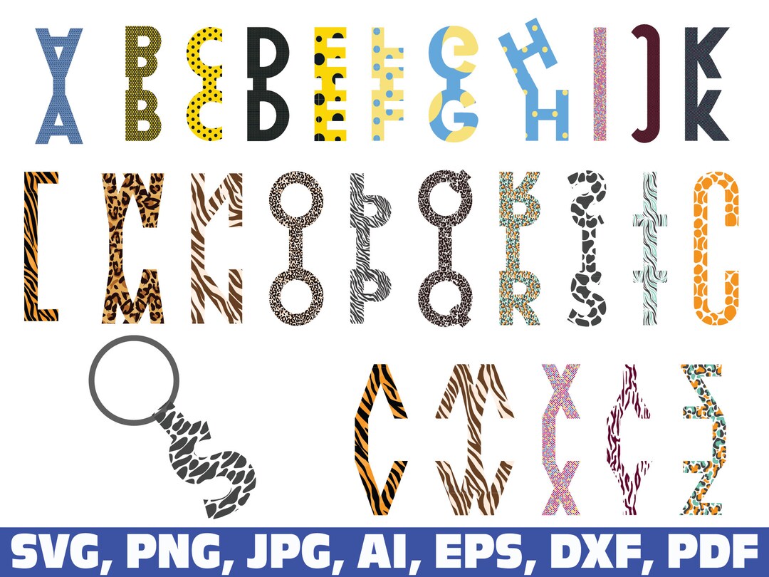 Alphabet Key Fob Letter SVG Letter Bag Tag Template Animal - Etsy