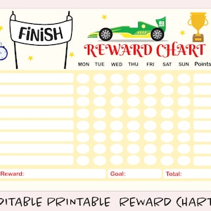 Editable Race Car Games Reward Chart, Printable Reward Chart, Chore ...