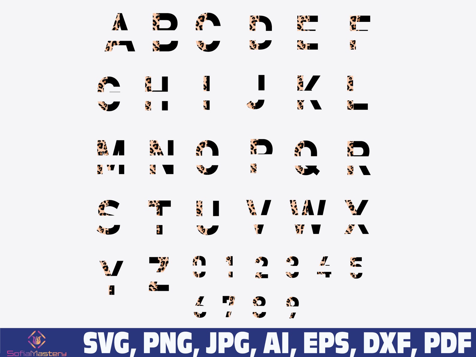 Half Leopard Font Svg Leopard Cheetah Half Print Font Letters - Etsy