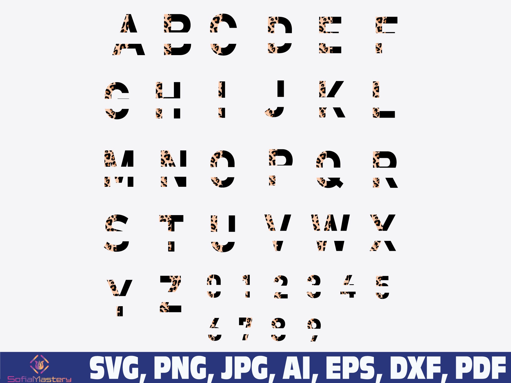 Half Leopard Font Svg Leopard Cheetah Half Print Font Letters - Etsy