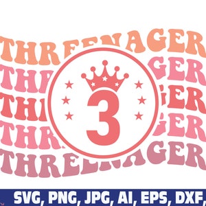 Threenager Svg, Threenager Png Third Birthday Svg, Wavy Stacked Vintage ...