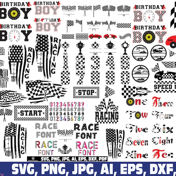 Race Car Number Font Svg - Etsy