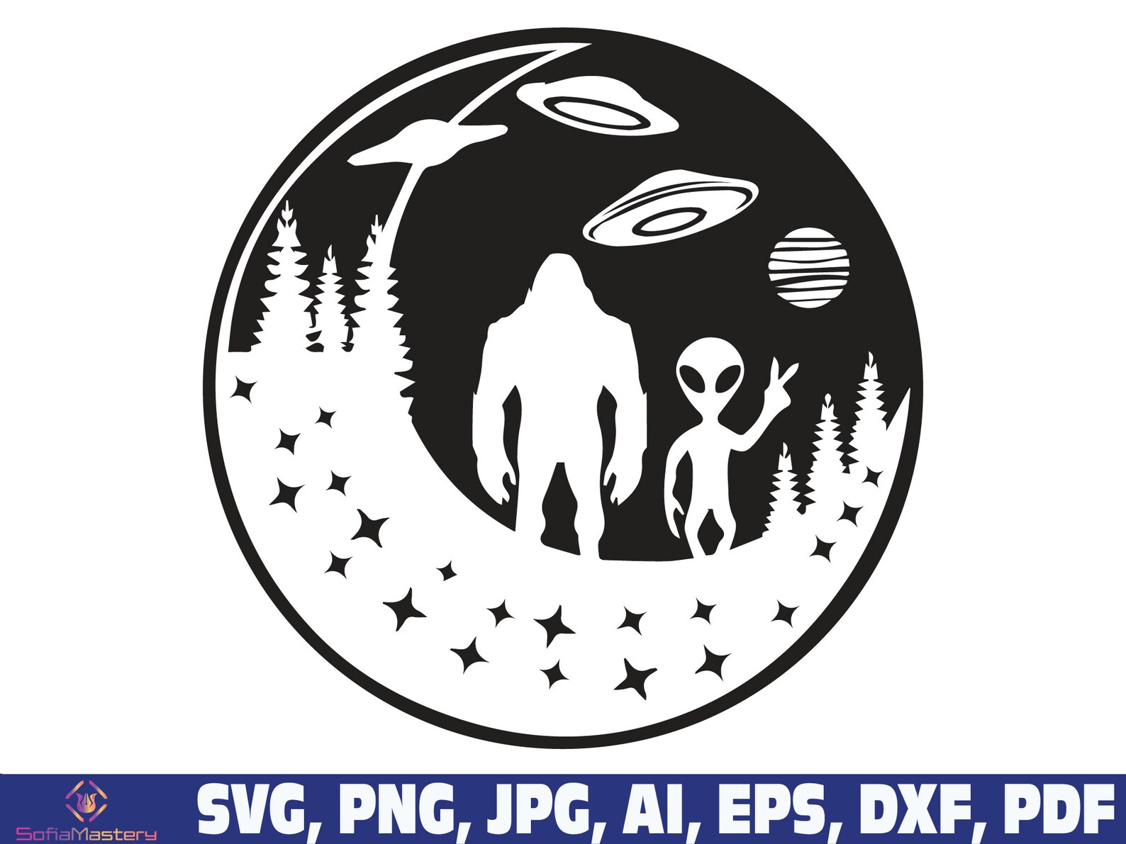 Alien Under the Moon Svg Alien Svg Big Foot Svg UFO Svg - Etsy