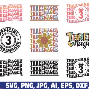 Threenager Svg, Threenager Png Third Birthday Svg, Wavy Stacked Vintage Svg Png, Birthday Girl ...