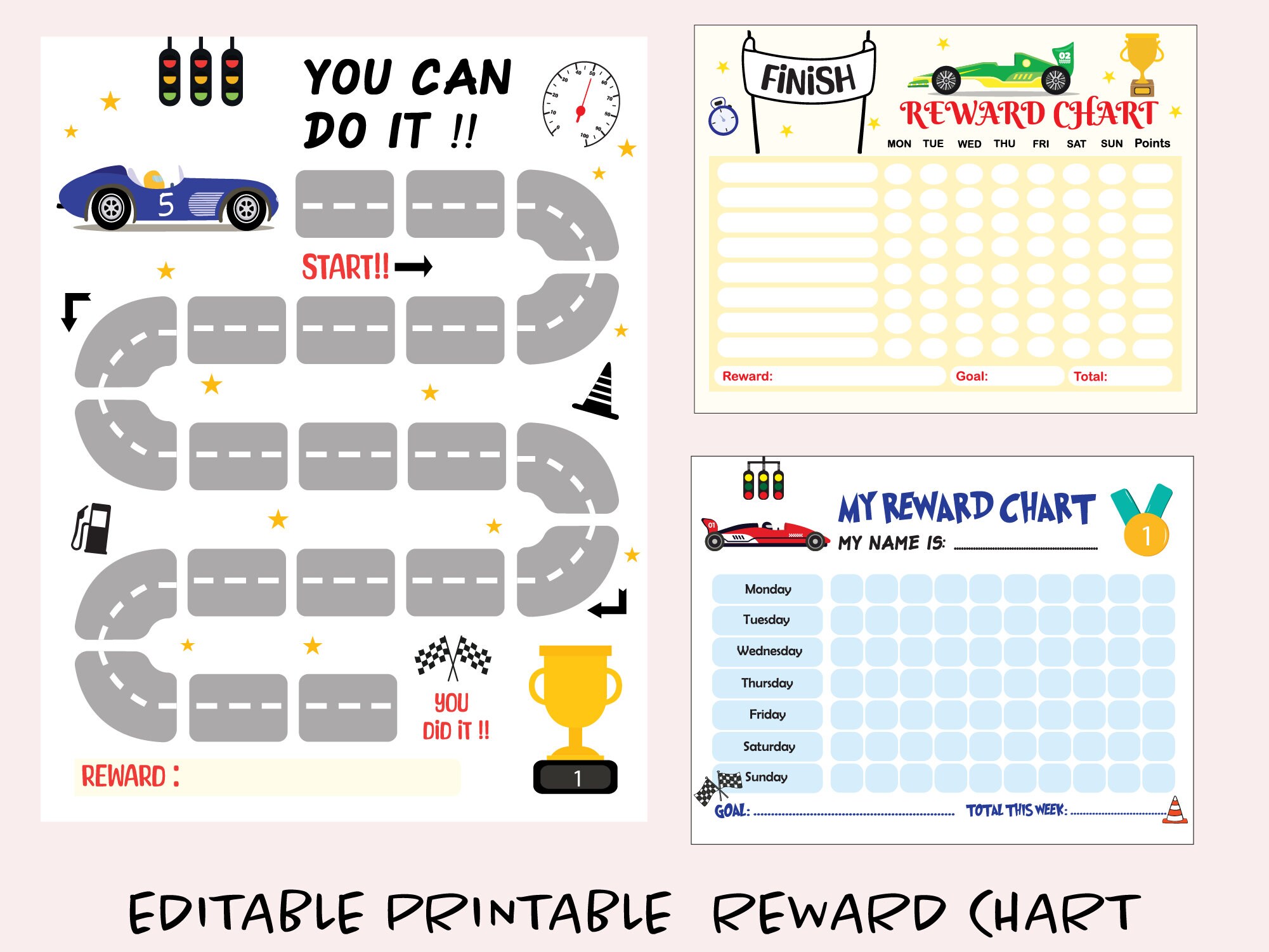 Editable Race Car Games Reward Chart Printable Reward Chart - Etsy