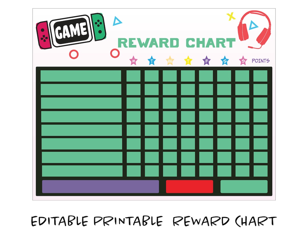 Editable Video Games Reward Chart, Printable Reward Chart, Chore Chart ...