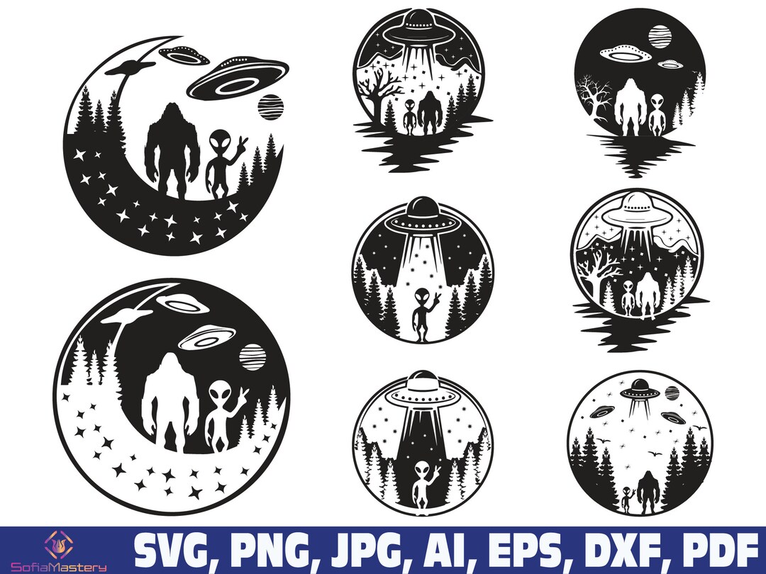 Alien Under the Moon Svg, Alien Svg, Big Foot Svg, UFO Svg, Bigfoot and ...