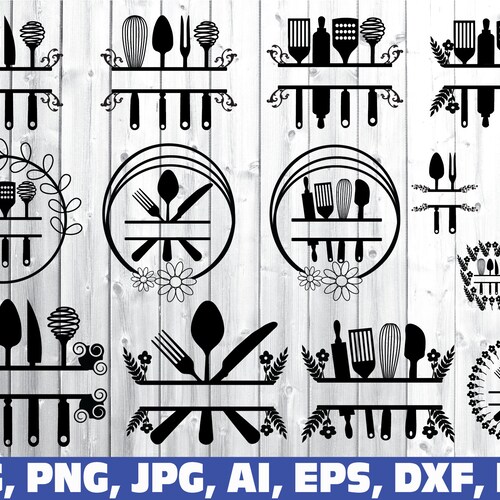 Kitchen Split Frame SVG Cooking Monogram Svg Flourish Kitchen - Etsy