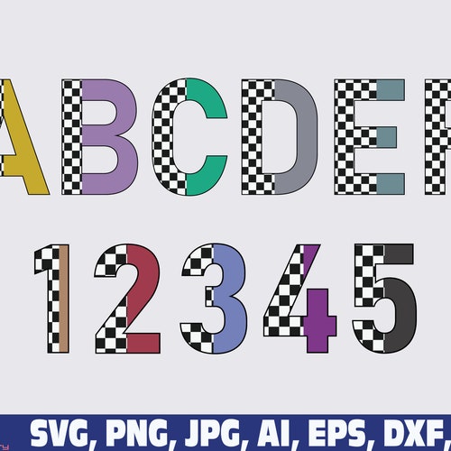 Checkered Alphabet and Numbers SVG Cut File Commercial Use - Etsy