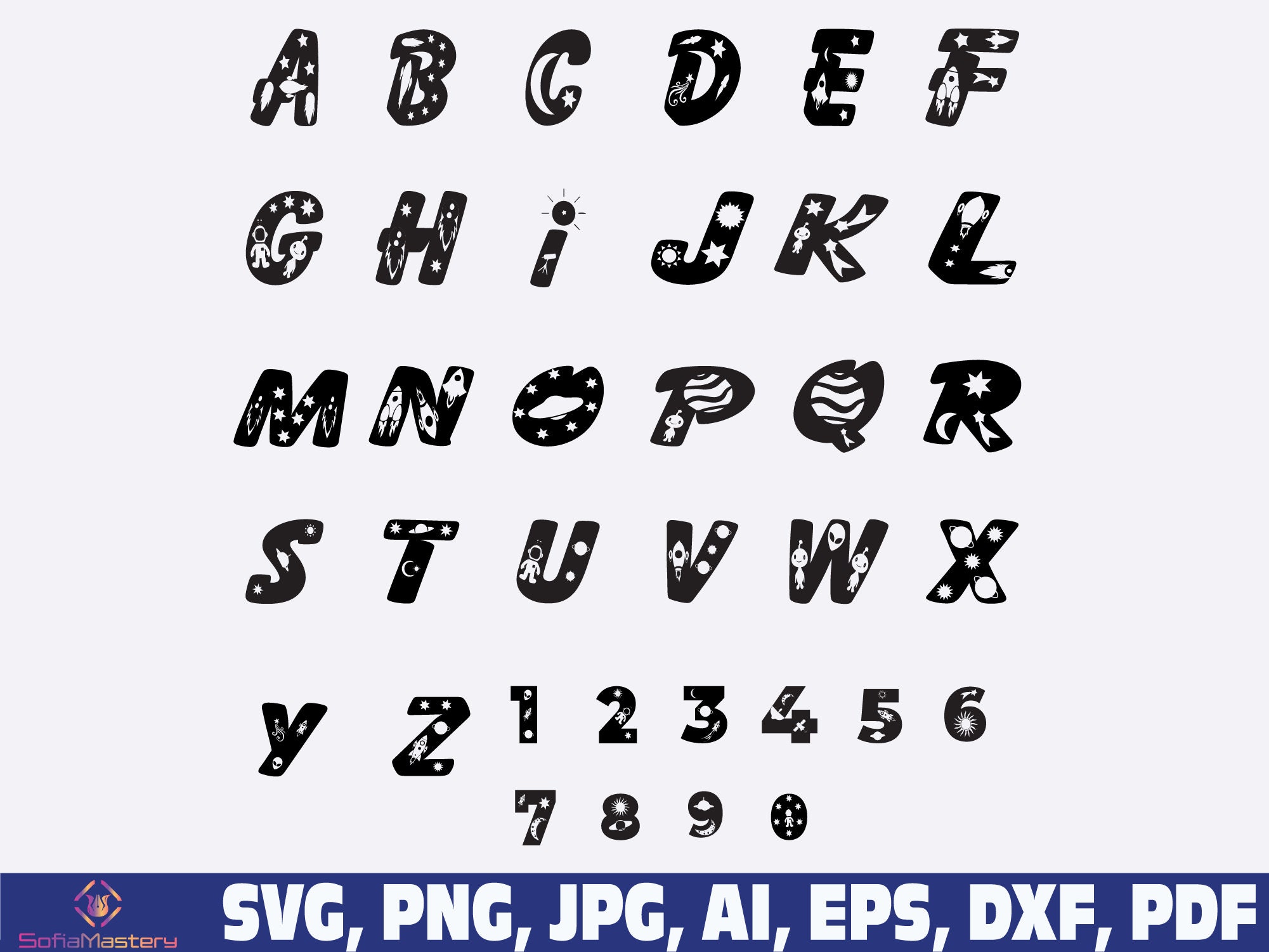 Space Alphabet Svg Alphabet Space Letters Fonts Svg Png - Etsy