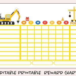Editable Construction Reward Chart, Printable Reward Chart, Chore Chart ...