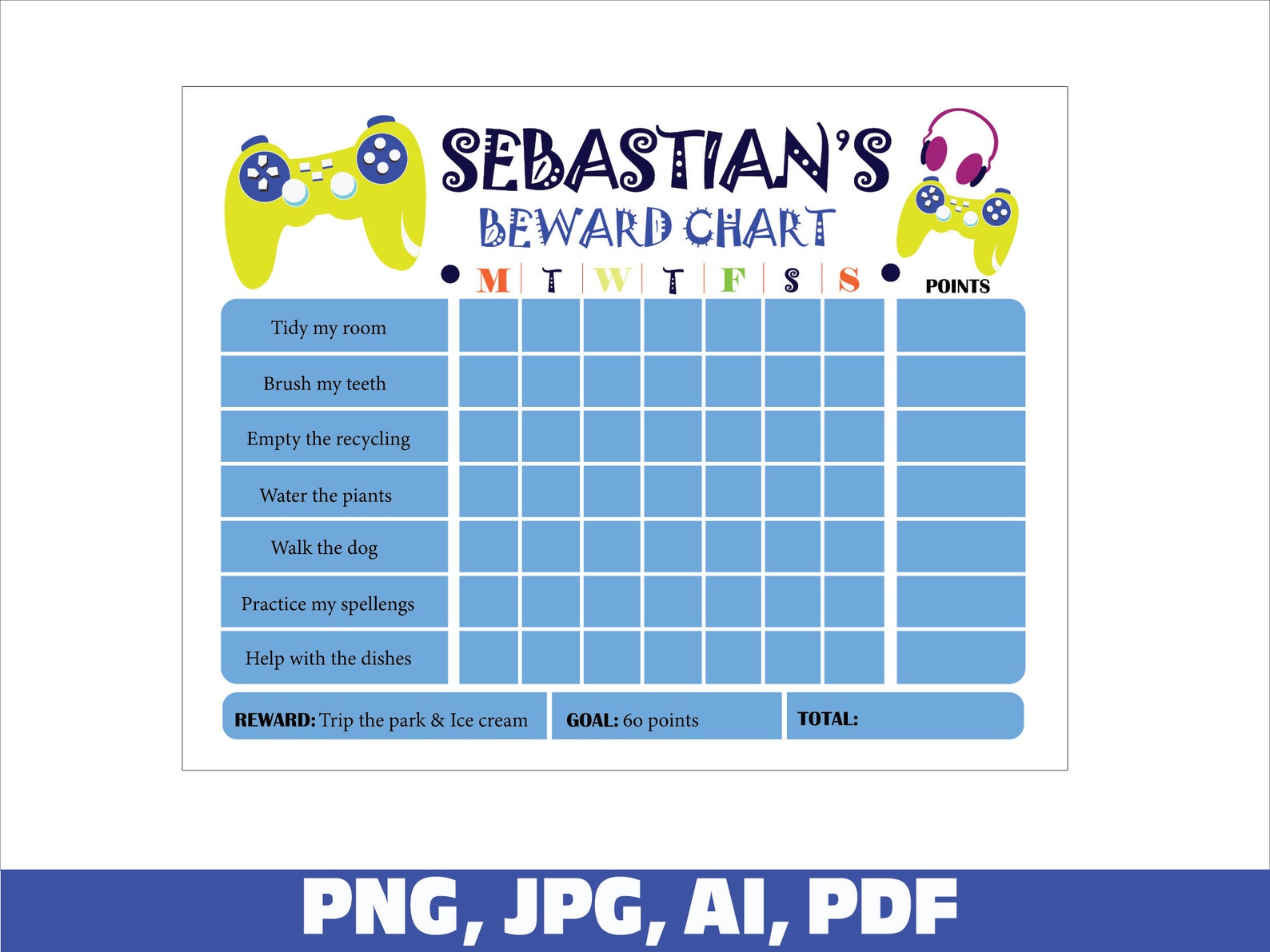 Video Game Reward Chart Video Game Kids Chore Chart PDF Kids - Etsy